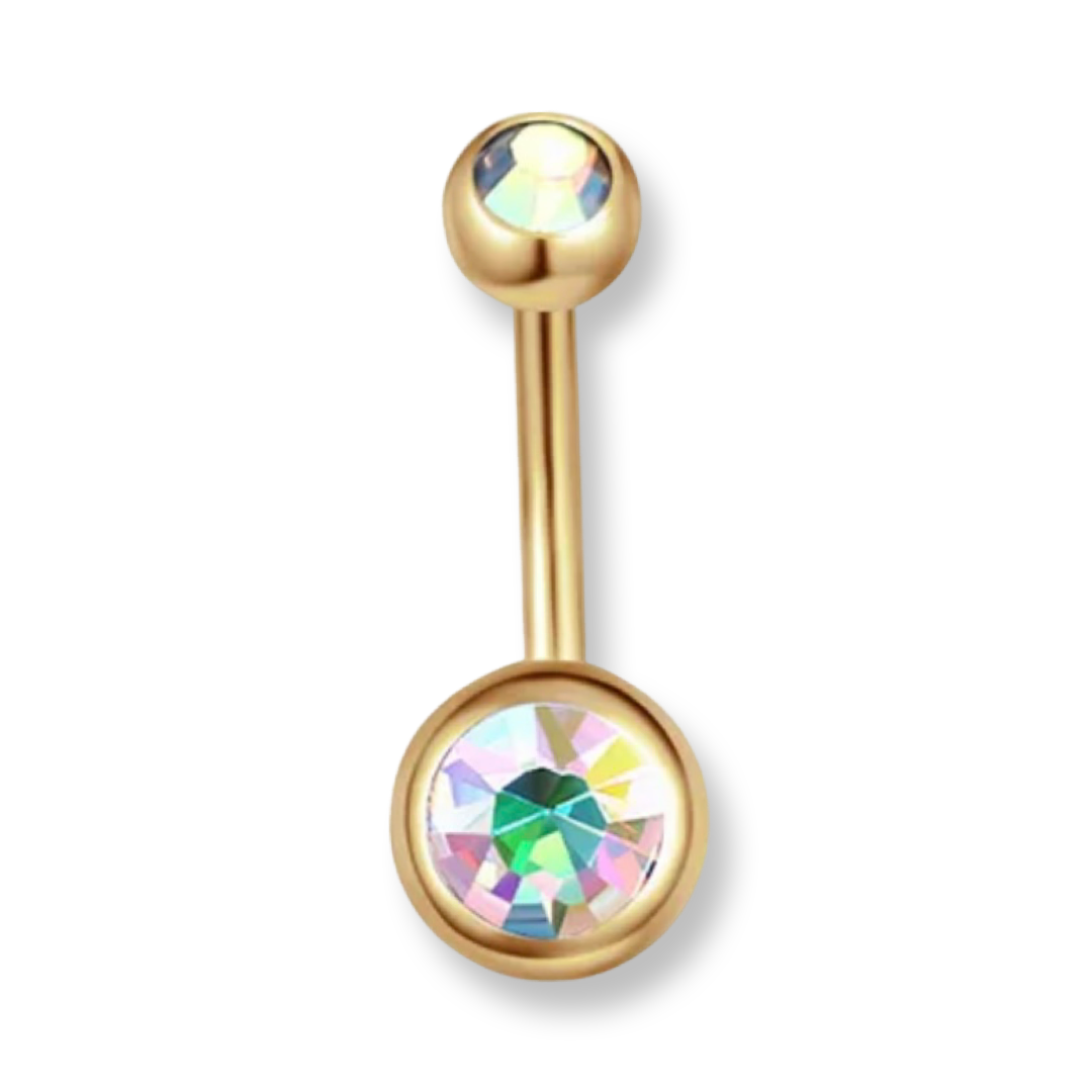 Rainbow Gold Double Jewel Belly Bar – Pushkar
